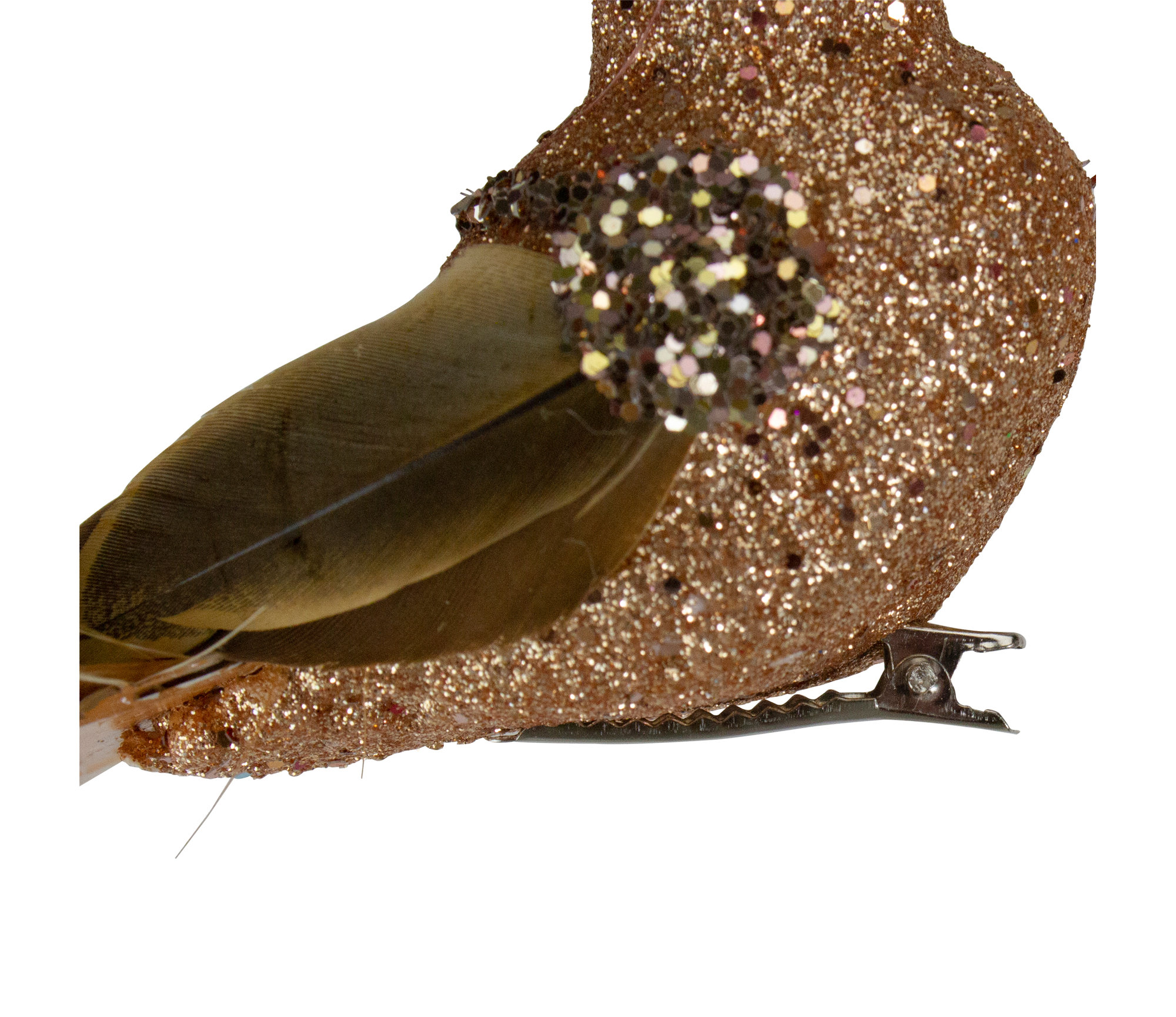 8" Gold Glitter Embellished Bird With Feathers Clip On Christmas ...