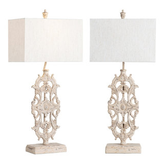 Sheridan 33" Table Lamp With Linen Drum Shade, White - French Country ...