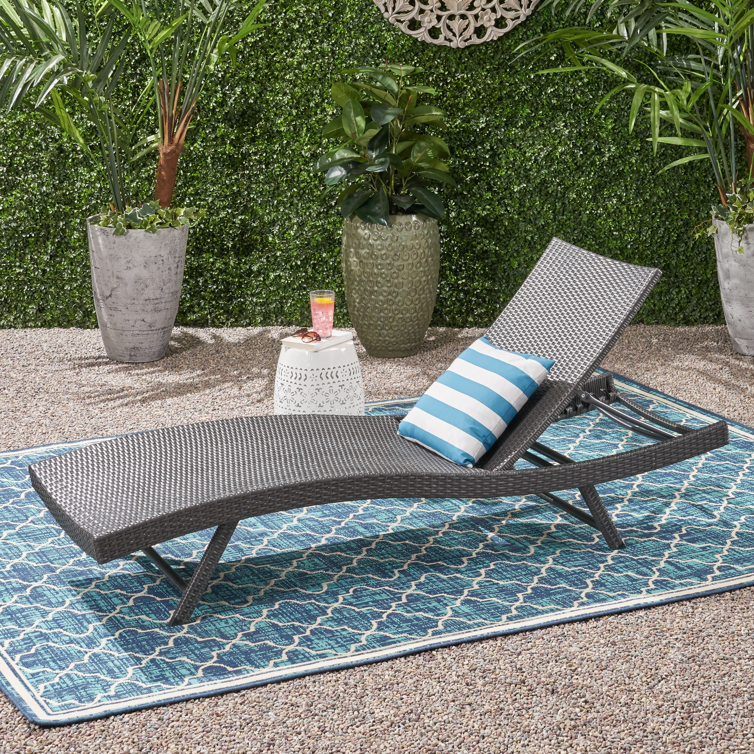 GDF Studio Arthur Outdoor Wicker Chaise Lounge, Gray - Tropical ...