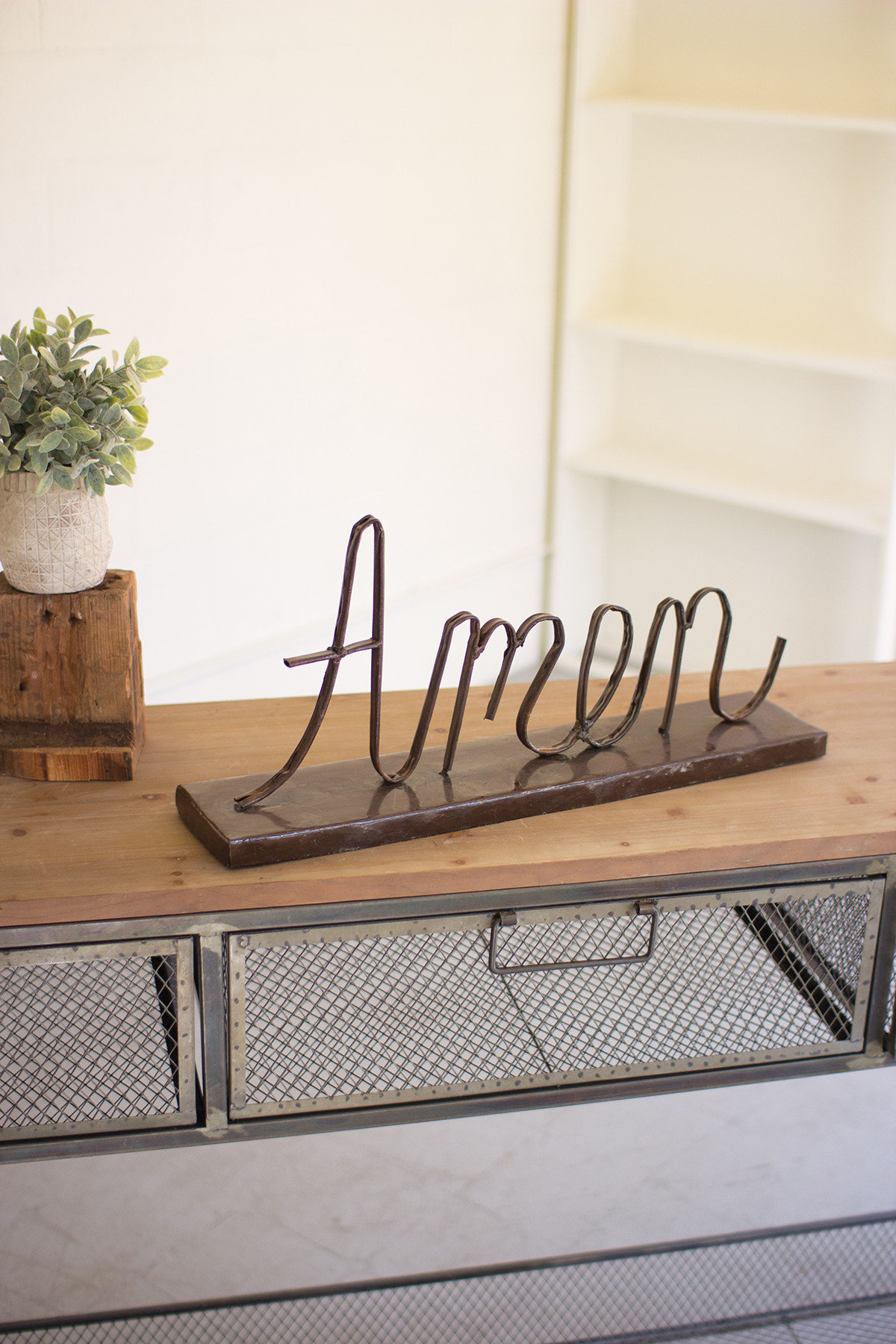 Kalalou A5993 Recycled Metal "Amen" On A Stand - Contemporary ...