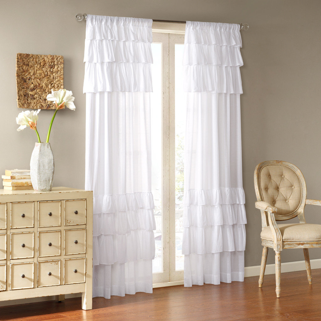 Madison Park Anna Oversize Ruffle White Window Curtain, Panel 84 ...