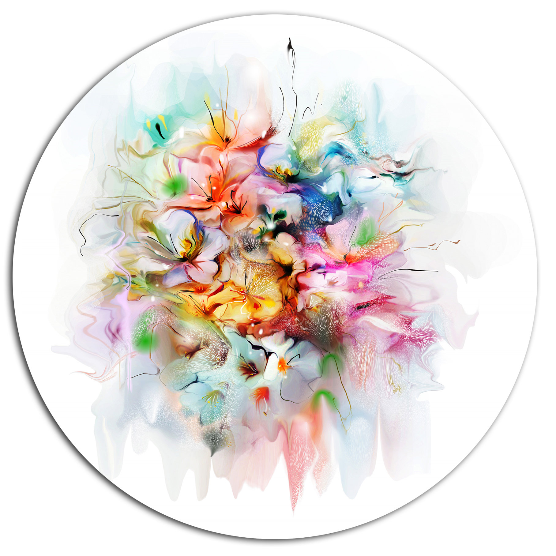 Bunch Of Watercolor Flowers, Modern Floral Disc Metal Wall Art, Disc of ...