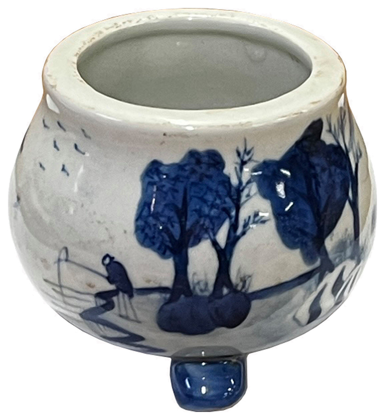 Small Chinese Blue White Porcelain Scenery Round Container Vase Hws2878 ...