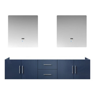 Geneva Transitional Navy Blue 80" Double Vanity with 30" Led Mirrors ...
