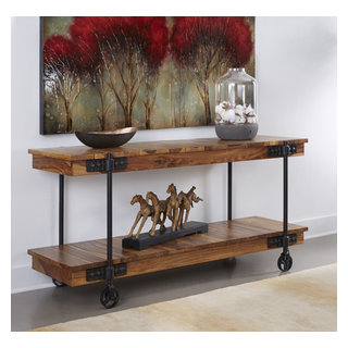 Stewart Solid Wood Console Table with Metal Casters - Contemporary ...