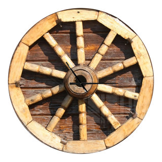 Antique Wagon Wheel Oversized Farmhouse Metal Clock, 23x23 - Rustic ...