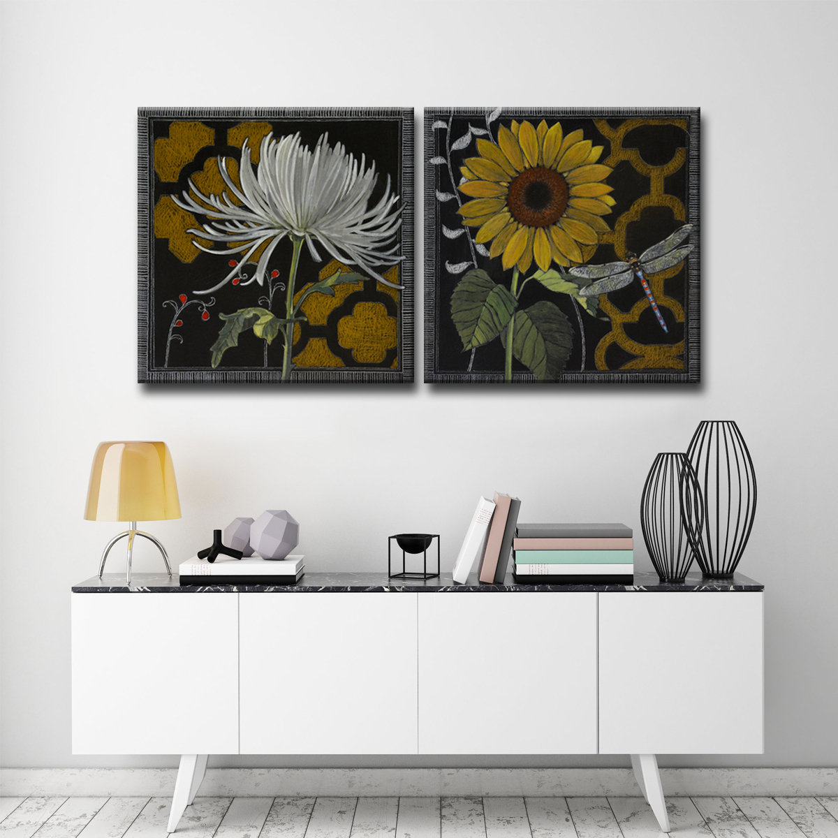 2 Piece Wall Art Set ' Gilt Slate Flora III/IV' by Hope Hansen, 2-Piece ...