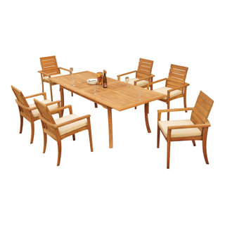7-Piece Outdoor Teak Dining Set: 94" Rectangle Table, 6 Alps Stacking ...