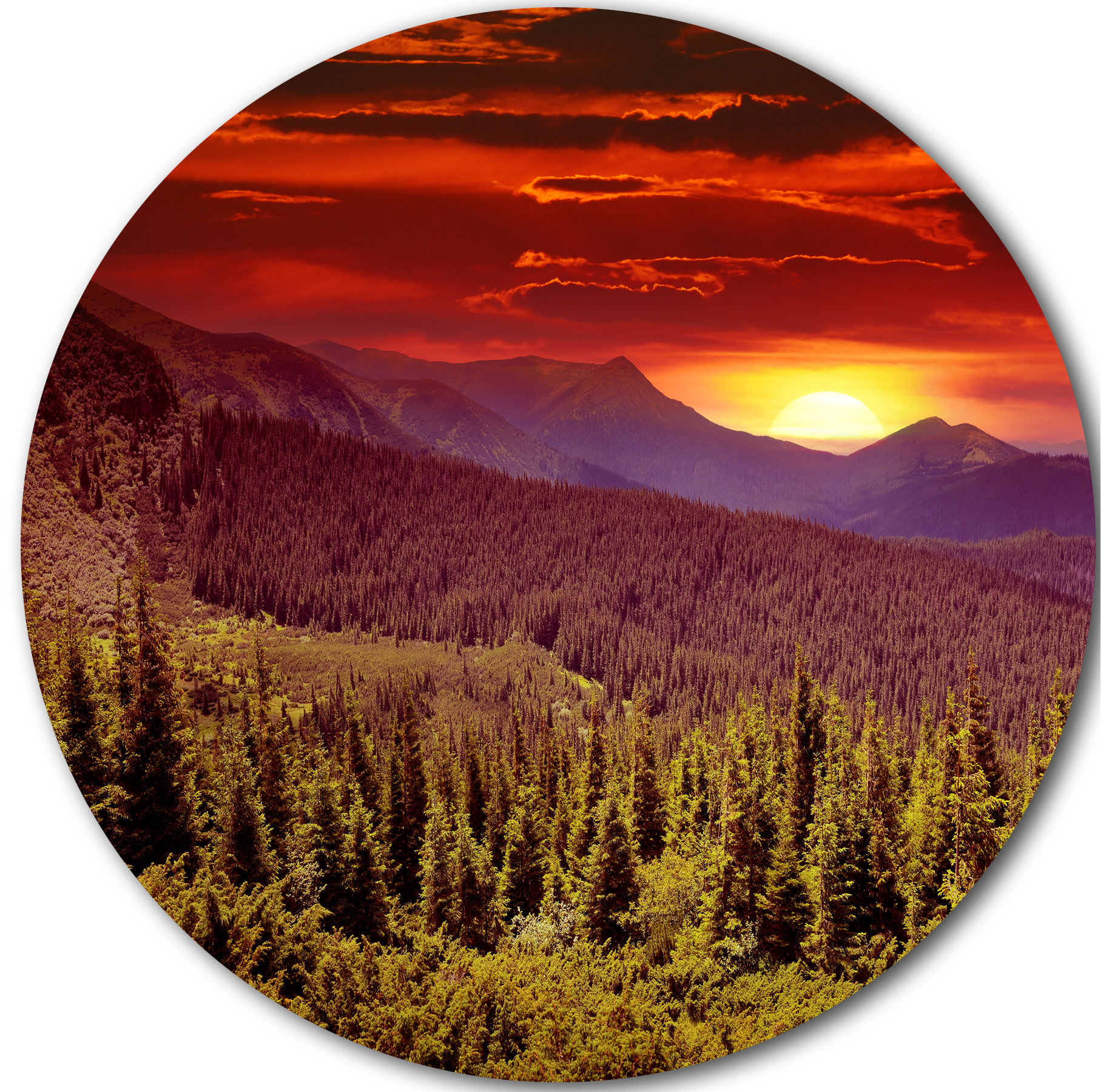 Colorful Sunrise Over Mountains, Landscape Disc Metal Wall Art, Disc of ...