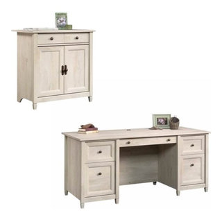 Home Square 2 Piece Executive Desk with Storage Cabinet Set in Chalked ...