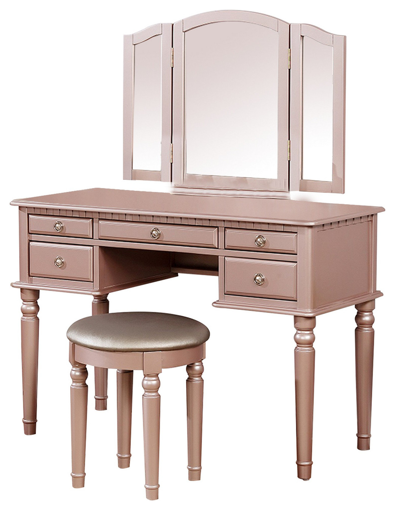 Benzara BM232895 Vanity Set With Turned Tapered Legs/3 Piece Mirror ...