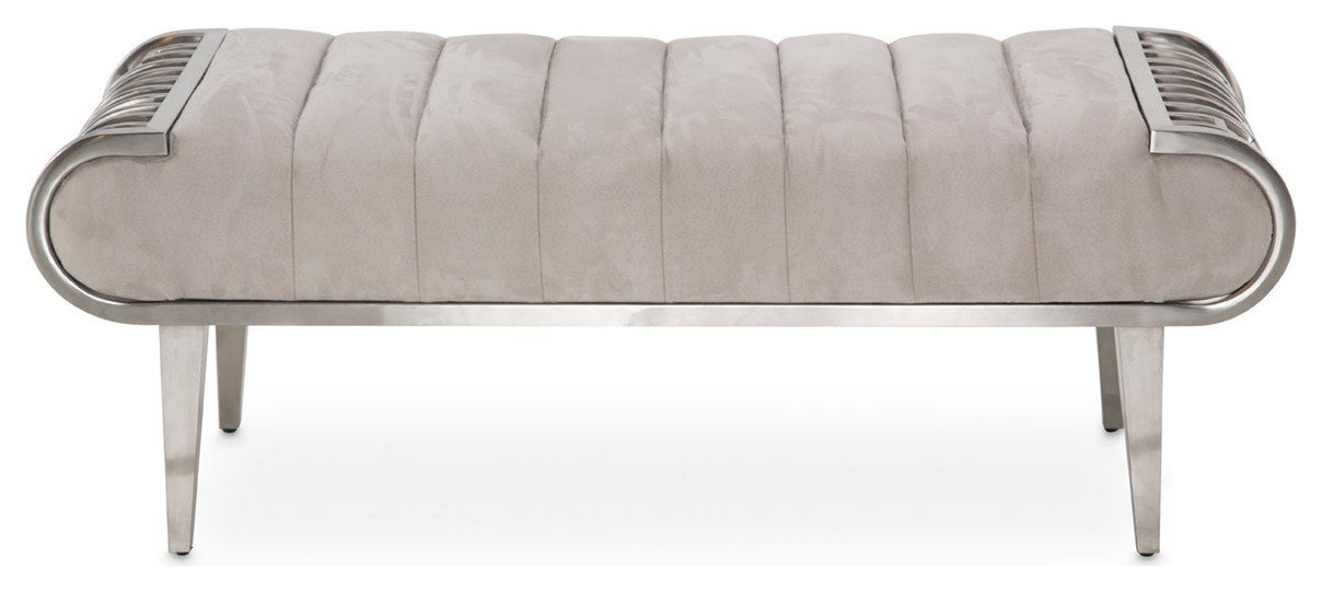 Aico Roxbury Park Channel-Tufted Bed Bench Stainless Steel & Velvet ...