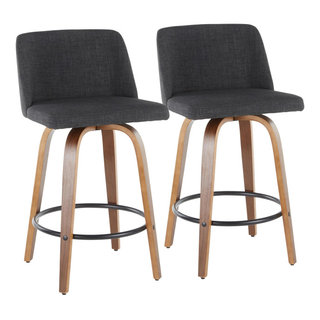 Toriano Mid-Century Modern Counter Stool, Walnut and Charcoal Fabric ...
