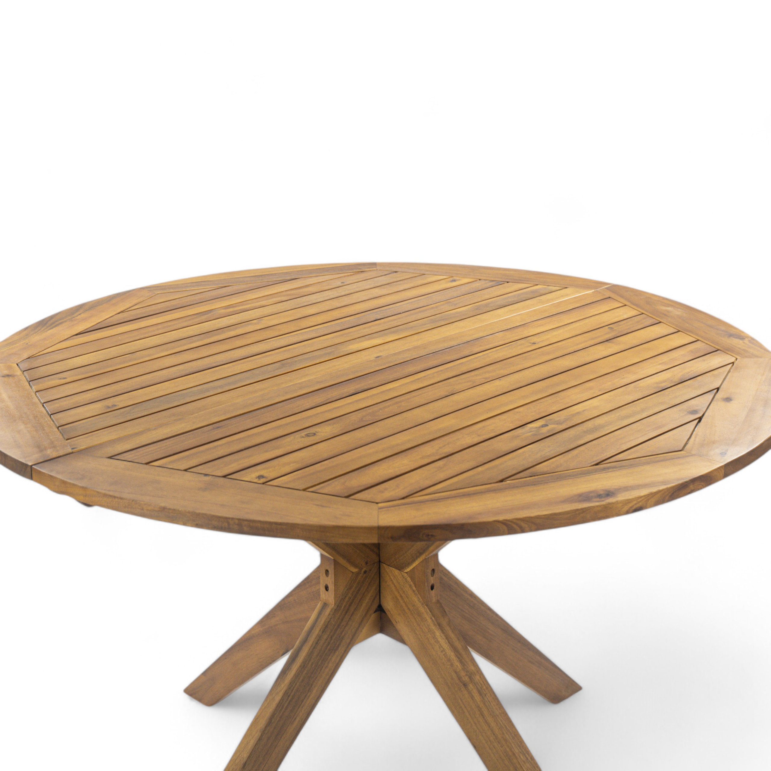 GDF Studio Stanford Outdoor Acacia Wood Round Dining Table - Midcentury ...