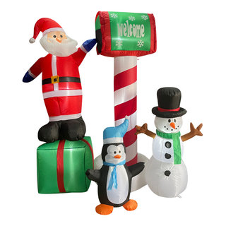 6' Pre-Lit Inflatable Welcome Mailbox with Santa, Snowman, and Penguin ...