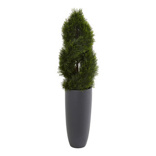 4.5' Double Pond Cypress Spiral Artificial Tree, Cylinder Planter ...