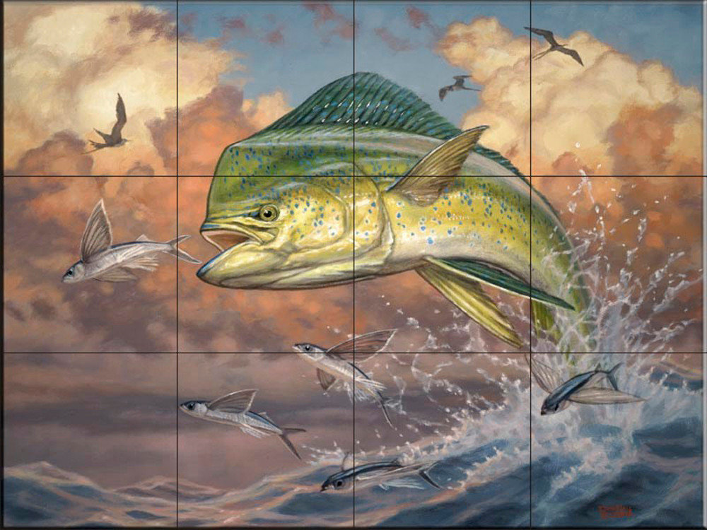 Tile Mural, Blue Dolphin by Don Ray, 21.25" x 17" (20 Tiles) - Beach ...