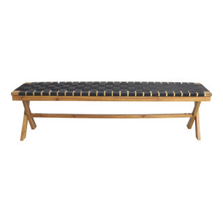 Angie Outdoor Acacia Wood Bench With Rope Seating - Transitional ...