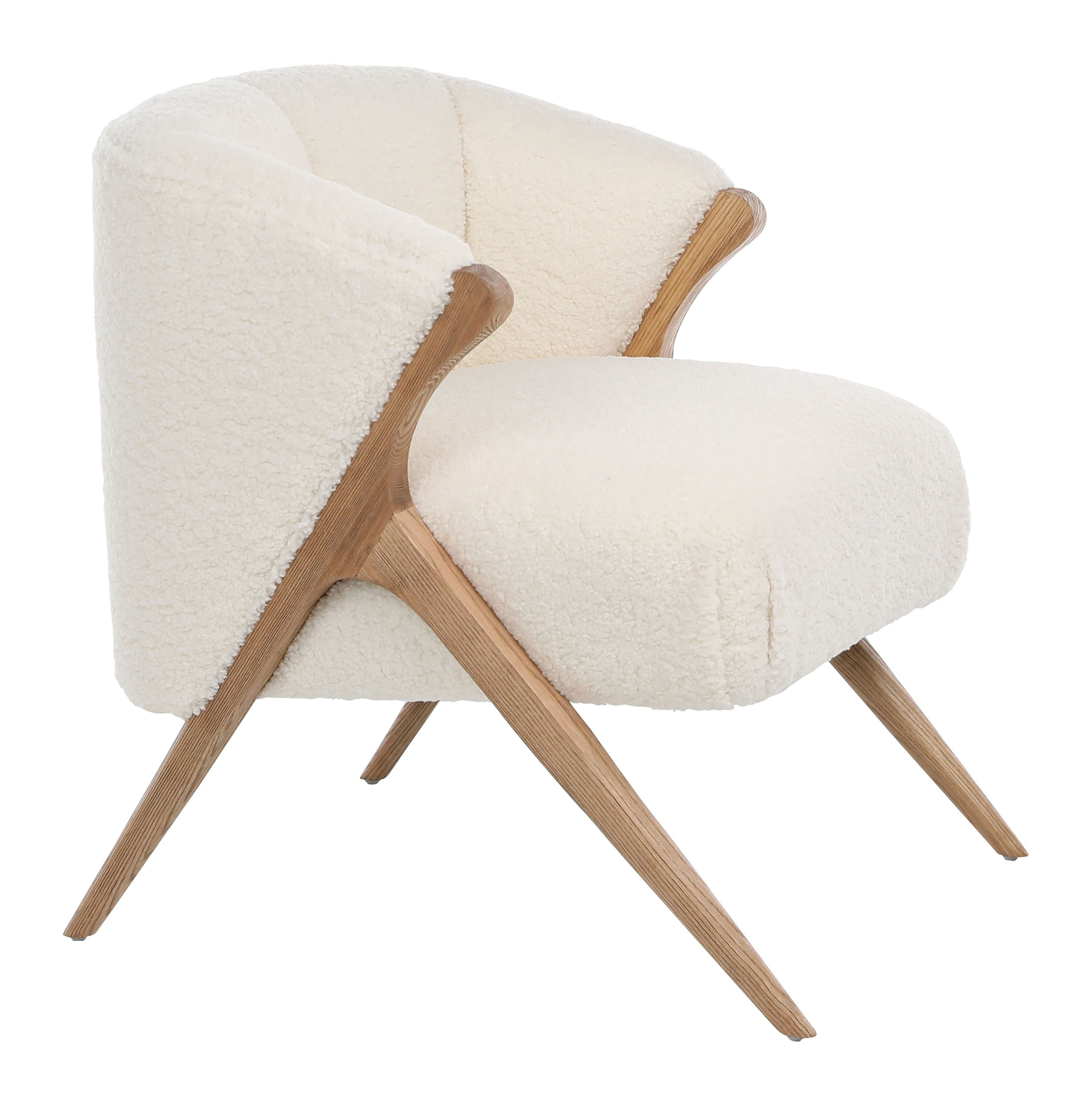 Omar Ivory Sheepskin Upholstered Occasional Arm Chair With Oak Finished ...