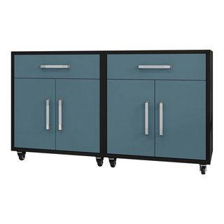 Eiffel Mobile Garage Cabinet, Matte Black and Aqua Blue, 2-Piece Set ...