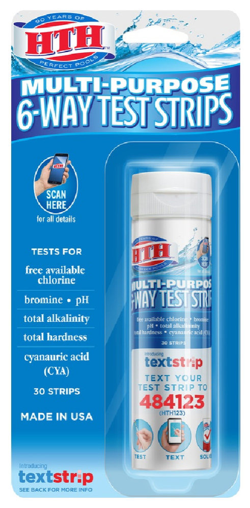 HTH 1274 Multi-Purpose 6-Way Test Strips with 30 Kits - Pool Chemicals ...