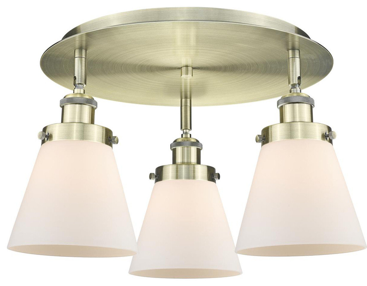 Cone 3 Light Flush Mount, Antique Brass, Matte White - Industrial ...