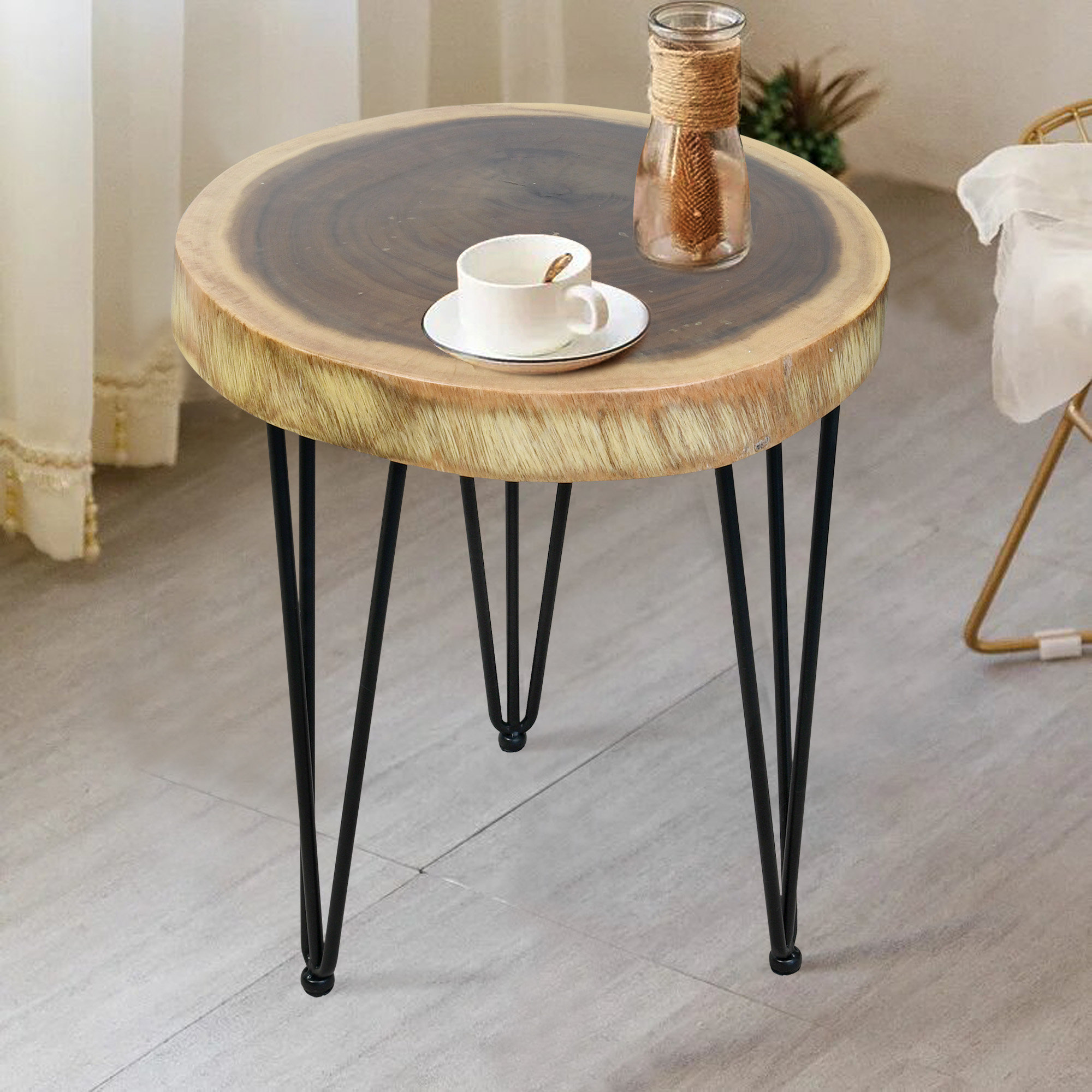 Suar Wood Round Table, 17.7"x17.7"x20.5" - Rustic - Side Tables And End ...