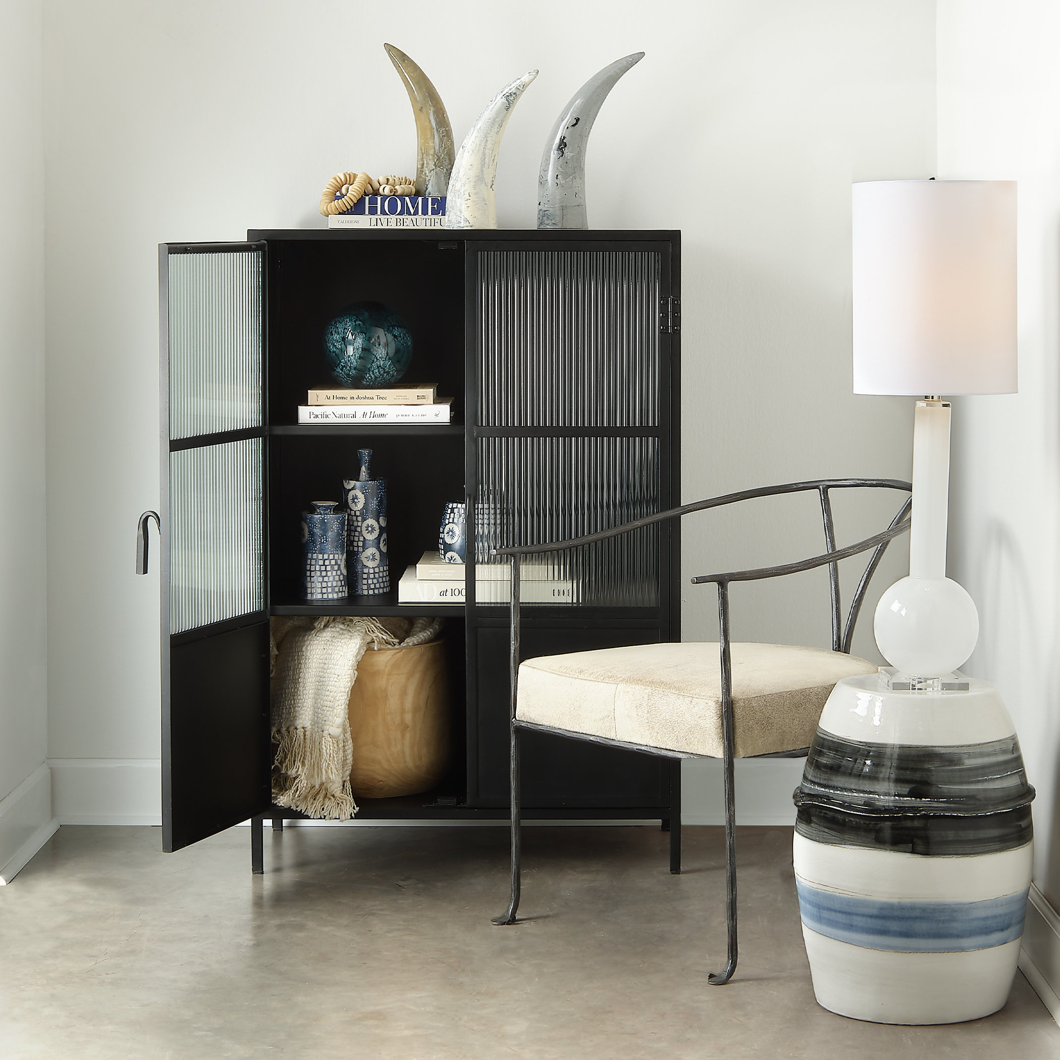 Horizon Striped Ceramic Side Table - Beach Style - Side Tables And End ...