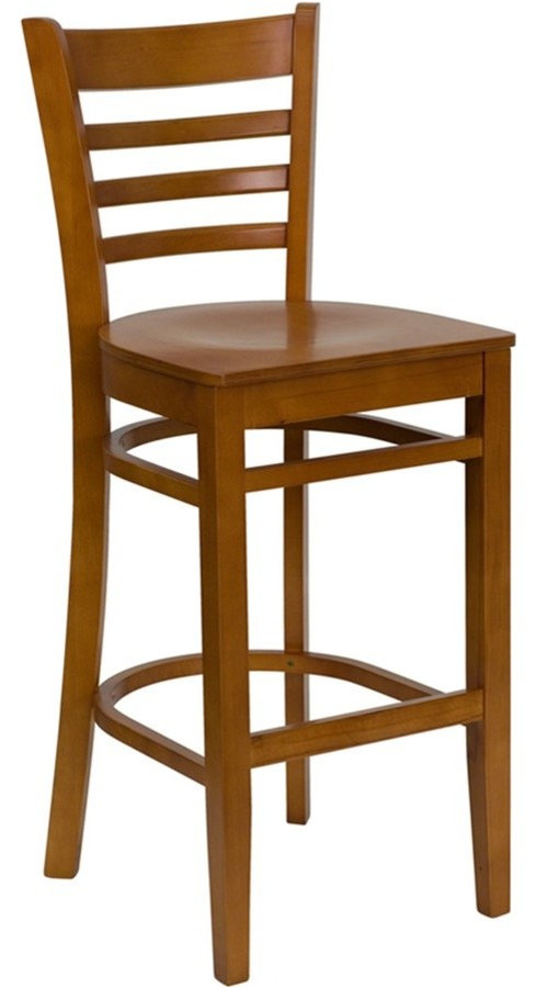 Ladder Back Cherry Wood Restaurant Barstool, 16.75"x19"x43.75 ...