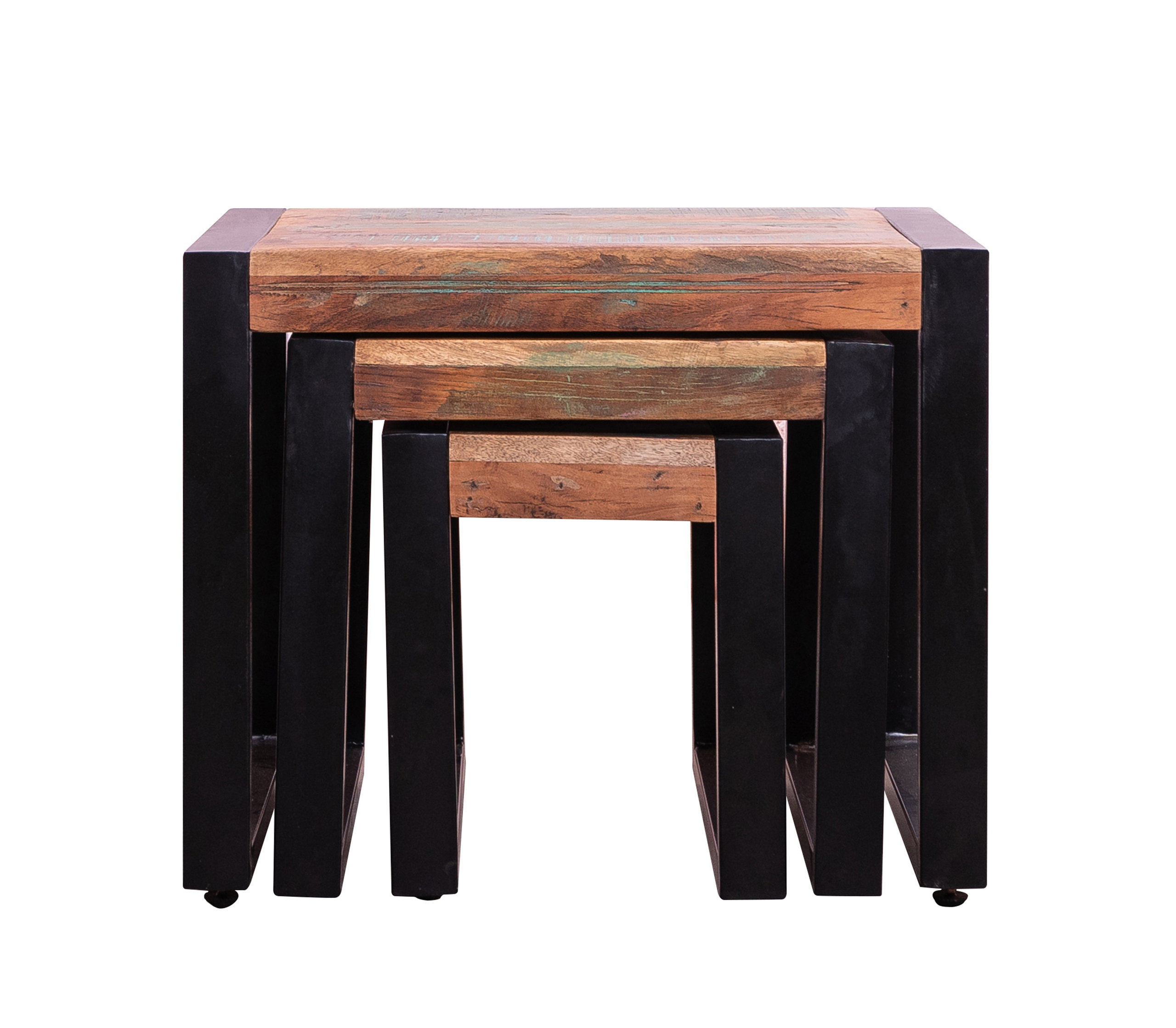 Benzara UPT-238090 Rectangular Wood Nesting Side Table, Set of 3 Brown, Black - Industrial ...