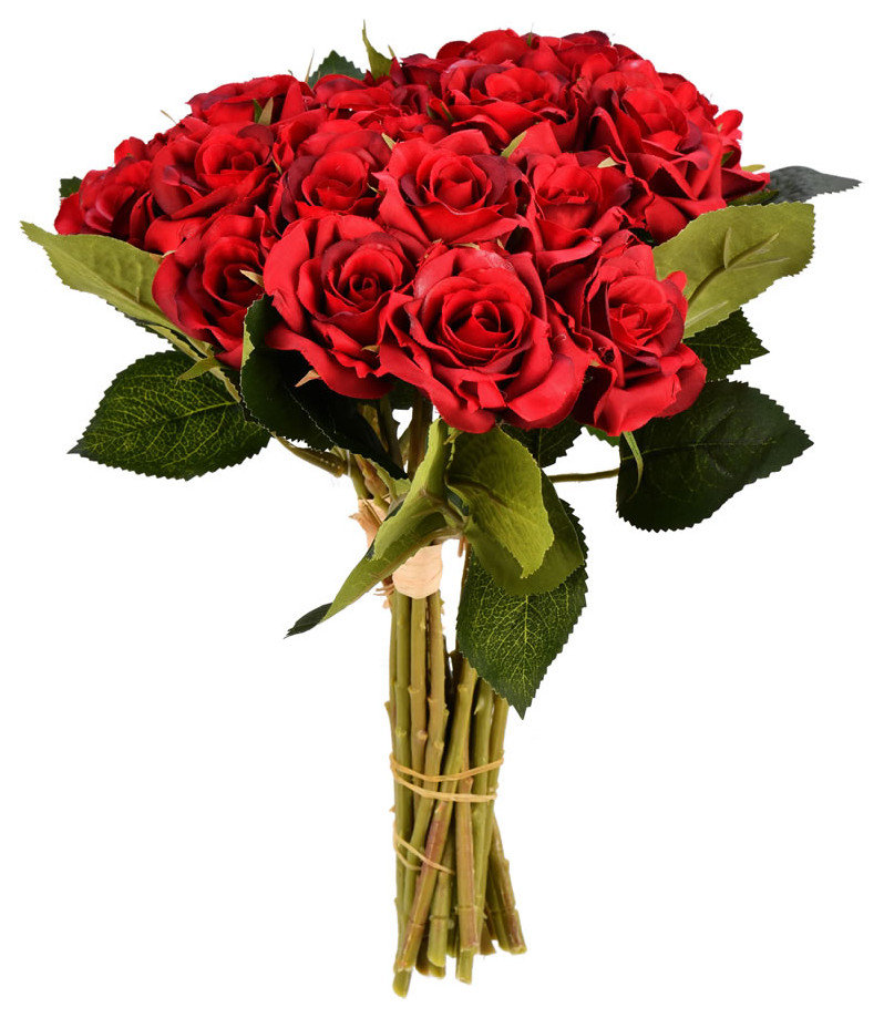 10" Red Rose Bundle 3/Pk - Contemporary - Artificial Flower ...