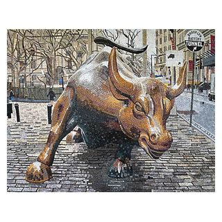 Mosaic Contemporary Wall Art, Wall Street Bull, 71" x39" - Farmhouse ...