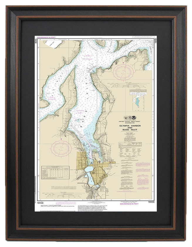 Poster Size Framed Nautical Chart, Olympia Harbor And Budd Inlet ...