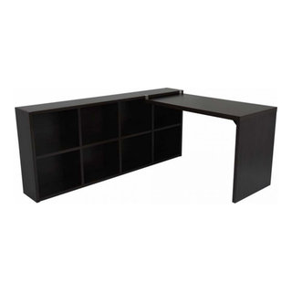 Wooden L Shaped Desk Combo with 8 Cubbies Bookcase, Espresso Brown ...