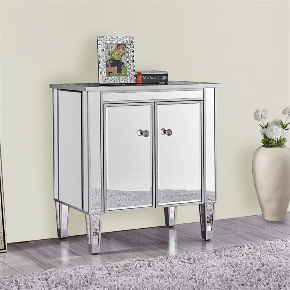 Pemberly Row 2 Doors 24" Mirrored Accent Cabinet in Antique Silver ...