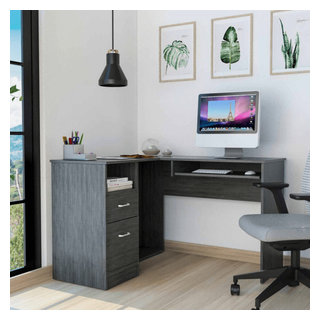 Thorpe Gray Oak L Shaped Computer Desk - Transitional - Desks And ...