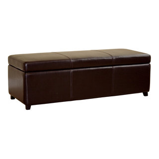 Adelaide Dark Brown Leather Storage Bench Ottoman With Stitching ...