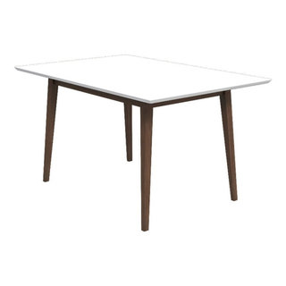 Aven Mid Century Modern Style Solid Wood White Top Rectangular Dining ...
