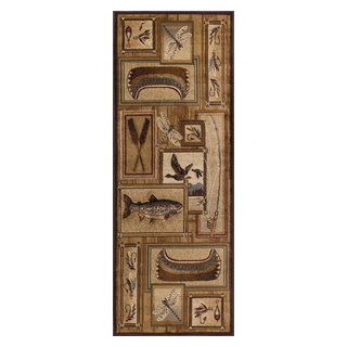 Trout Fishing Novelty Pattern Lodge Area Rug, 2'7'' x 7'3'' - Rustic ...