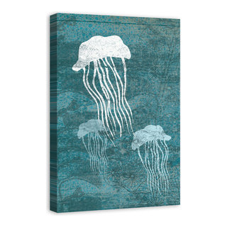 "Teal Cnidaria" Canvas Wall Art, 24"x36", 24x36 - Beach Style - Prints ...