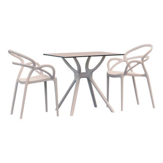 Mila Dining Set With 2 Arm Chairs White - Midcentury - Outdoor Dining ...