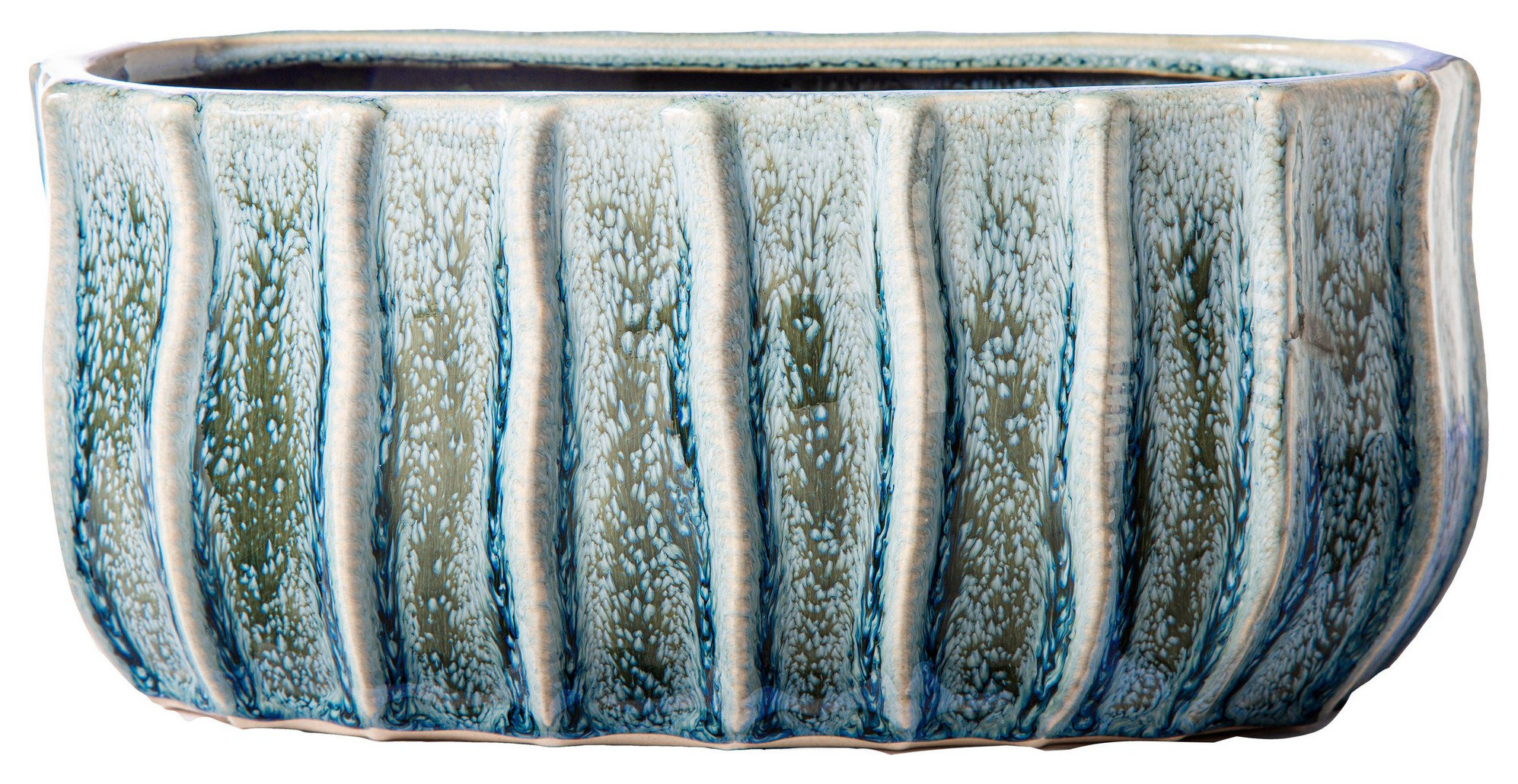 Benzara BM263675 Oval Ceramic Vase, Wavy Vertical Lines With Sea Ferns ...