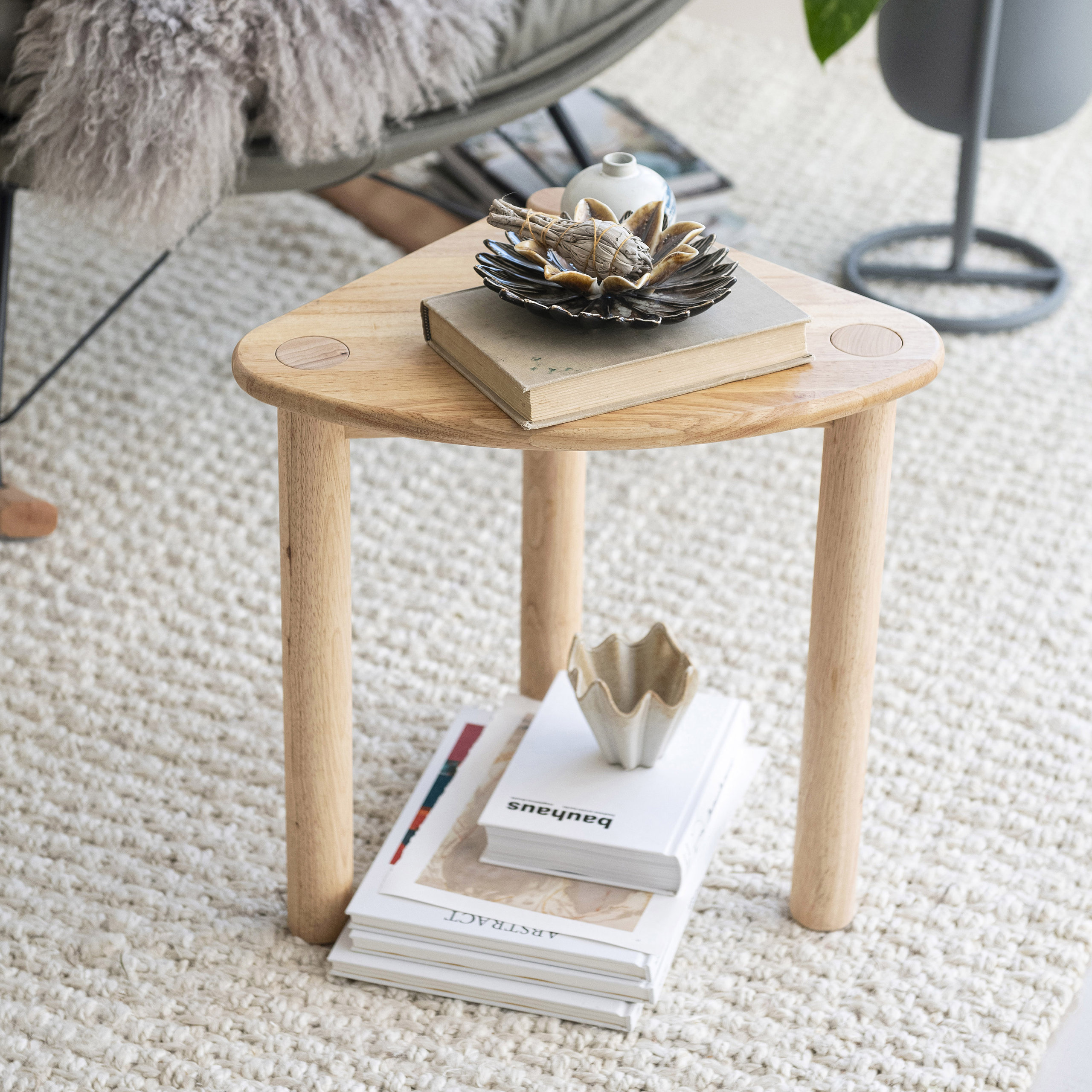 Sturdy Rubberwood Round Side Table, Natural - Midcentury - Side Tables ...