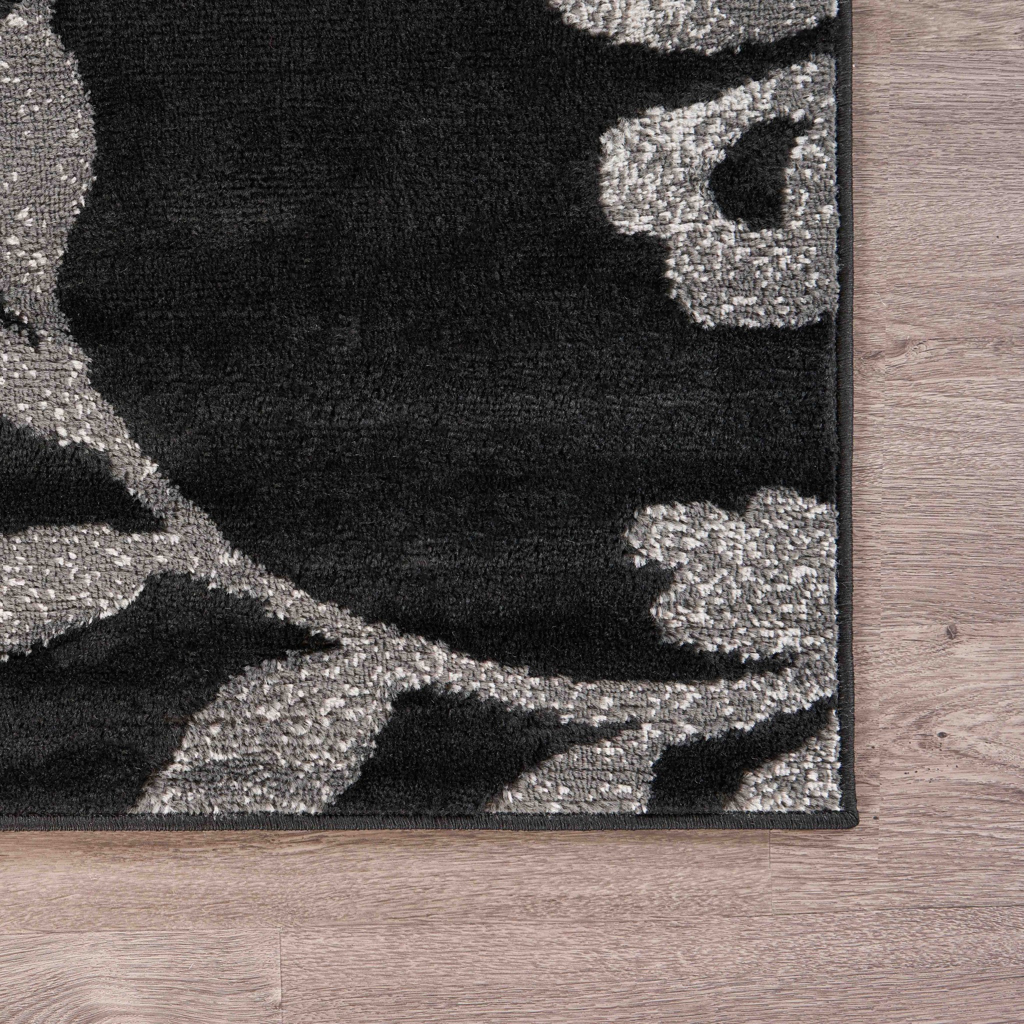 5' X 7' Black Gray and White Floral Vines Area Rug - Contemporary ...
