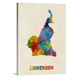Cameroon Watercolor Map Wrapped Canvas Art Print, 18"x24 ...