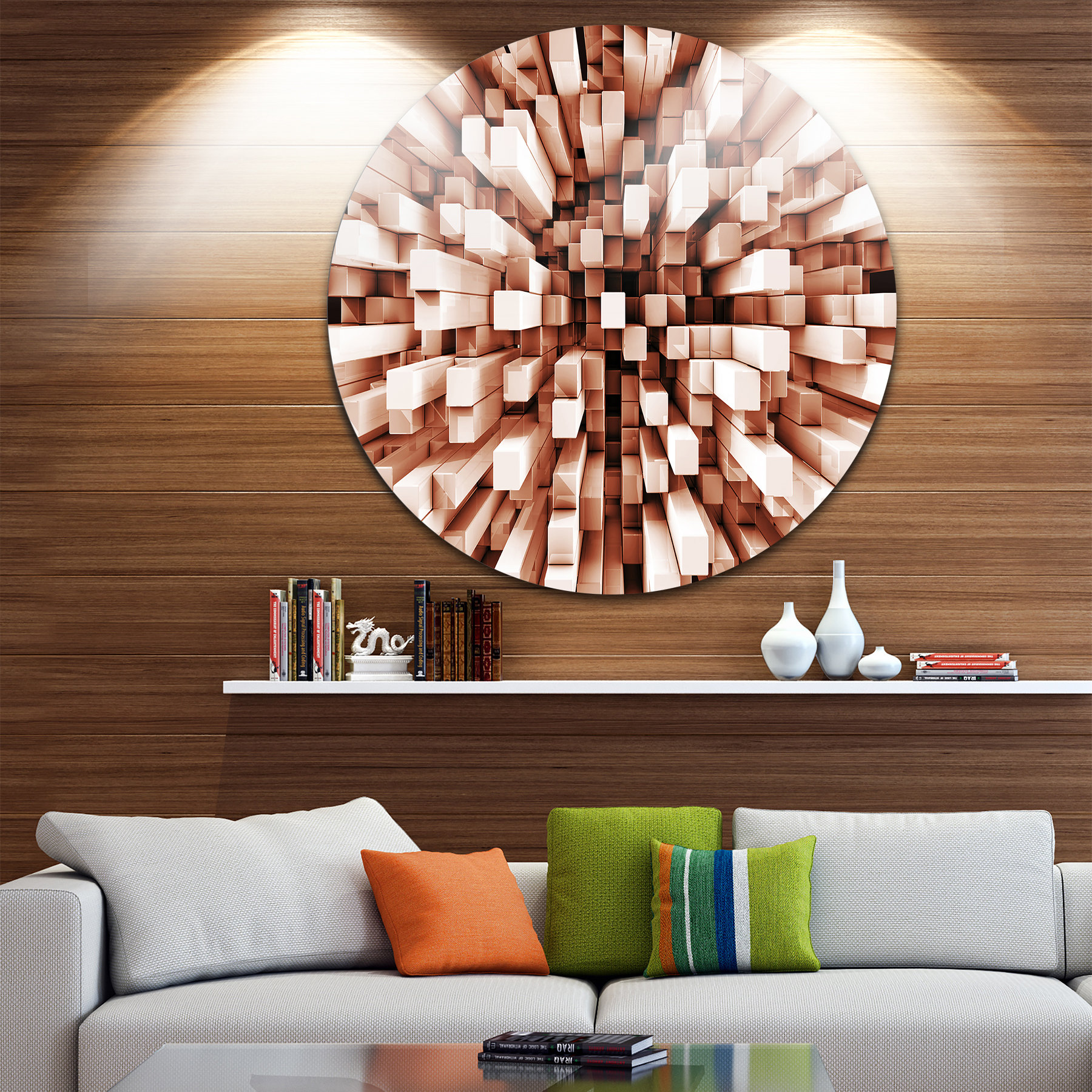 Reflective Checkered Cube, Contemporary Round Wall Art, Disc of 23 inch ...