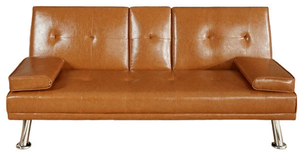 Modern PU Leather Futon with Drop Down Cup Holder and Movable Arms ...