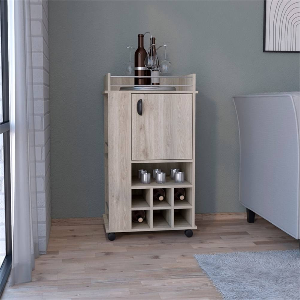 Pemberly Row Engineered Wood Bar Cart with 6 Built-in Wine Rack in Gray ...