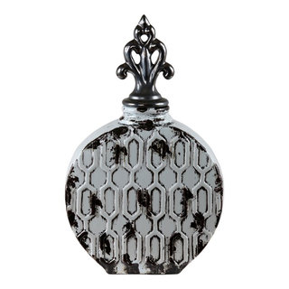 Privilege International Round Ceramic Vase, Gray, 8.5x4x14 ...