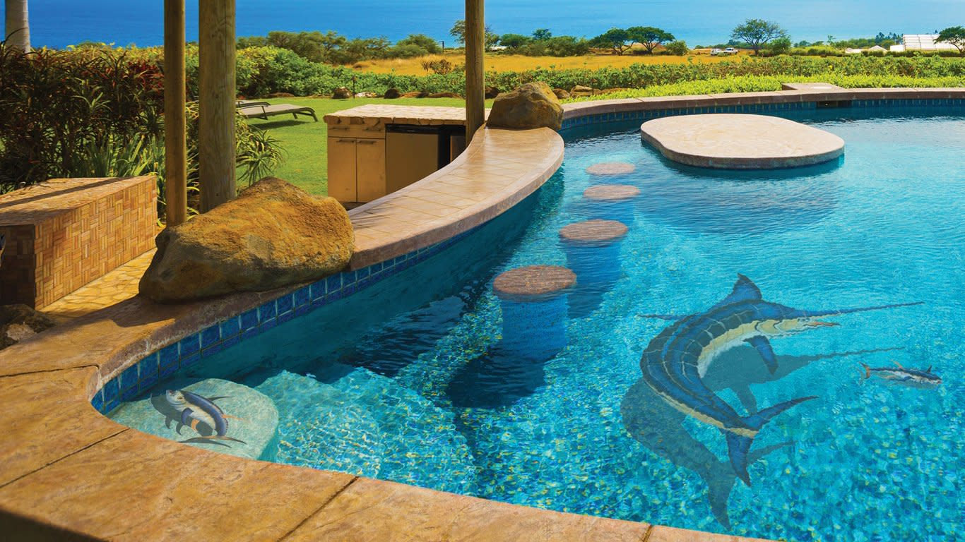 Marlin Ceramic Swimming Pool Mosaic, 60" x 45" - Beach Style - Accent ...
